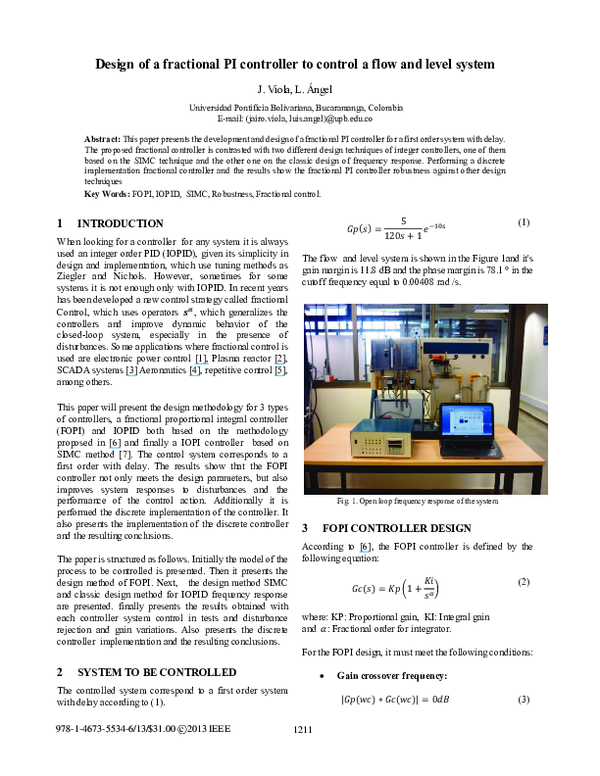 Pdf Design Of A Fractional Pi Controller To Control A Flow And Level System Luis Angel