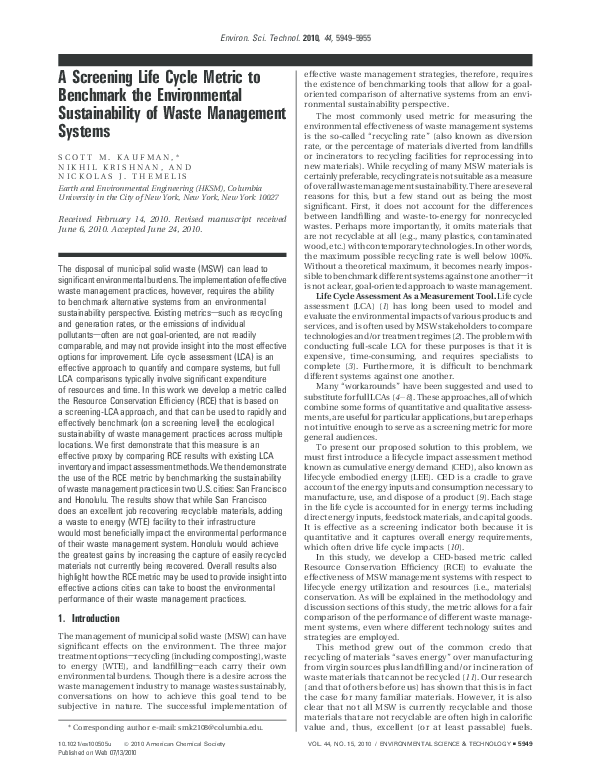 (PDF) A Screening Life Cycle Metric to Benchmark the Environmental ...
