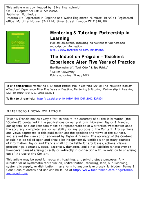 (PDF) Mentoring & Tutoring: Partnership in Learning The Induction ...