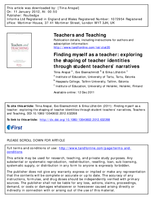 (PDF) Finding myself as a teacher: exploring the shaping of teacher ...