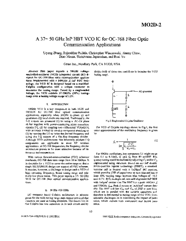 (PDF) A 37∼50 GHz InP HBT VCO IC for OC-768 fiber optic communication ...