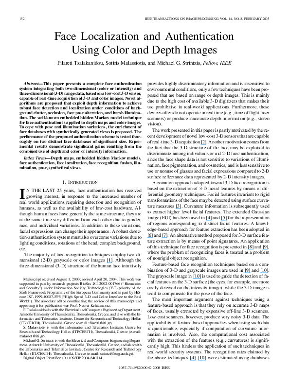 (PDF) Face localization and authentication using color and depth images