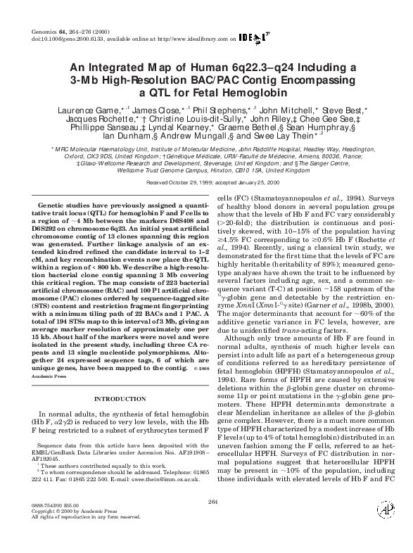 (PDF) An Integrated Map of Human 6q22.3–q24 Including a 3Mb High ...