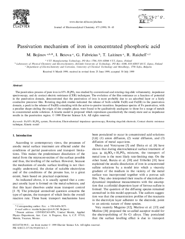 (PDF) Passivation mechanism of iron in concentrated phosphoric acid