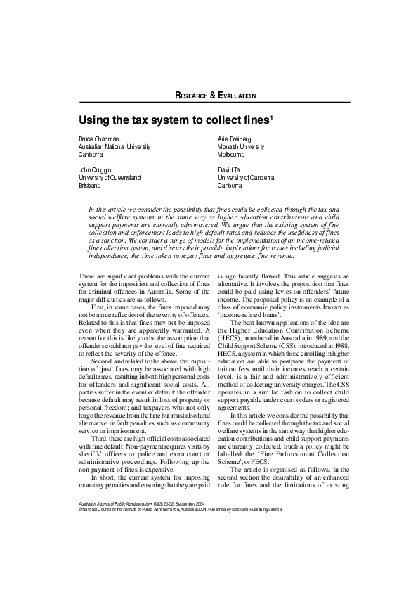 (PDF) Using the tax system to collect fines