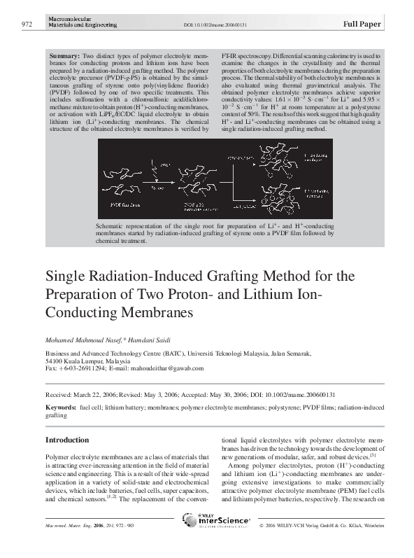 (PDF) Single Radiation-Induced Grafting Method for the Preparation of ...
