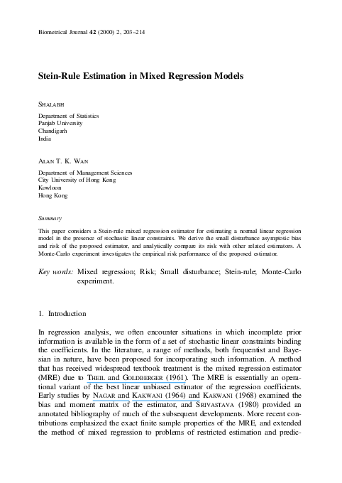 Pdf Stein Rule Estimation In Mixed Regression Models