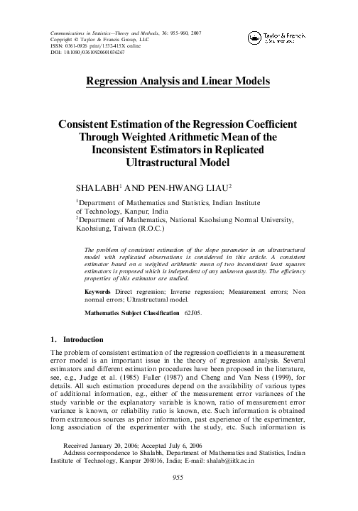 (PDF) Consistent Estimation of the Regression Coefficient Through Weighted Arithmetic Mean of ...
