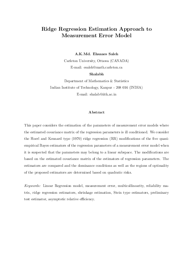 (PDF) A ridge regression estimation approach to the measurement error model