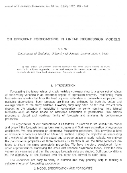 (PDF) A revisit to efficient forecasting in linear regression models