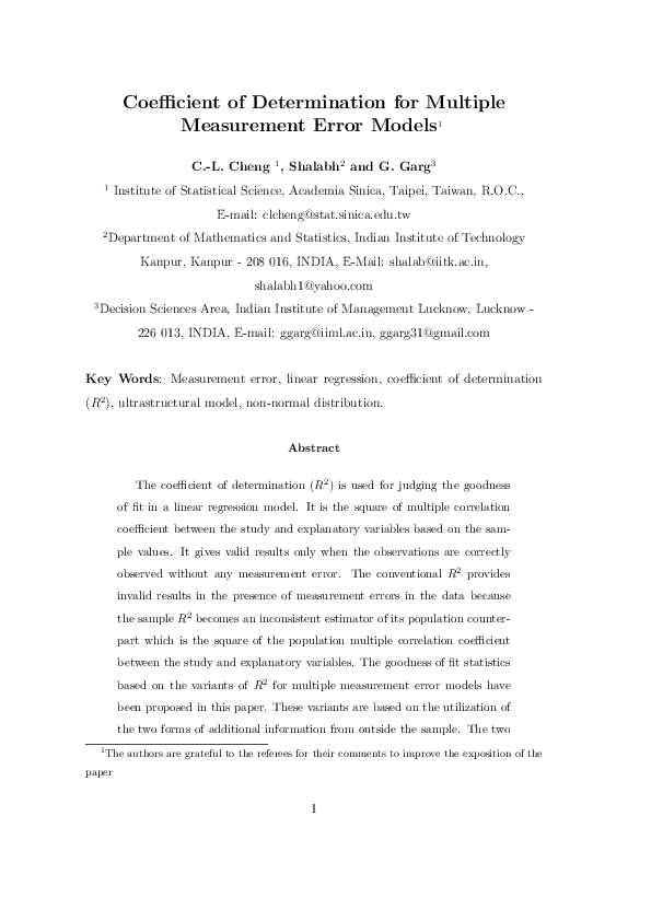 (PDF) Coefficient of determination for multiple measurement error models