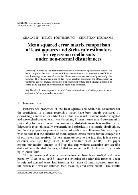 (PDF) Mean squared error matrix comparison of least aquares and Stein-rule estimators for ...