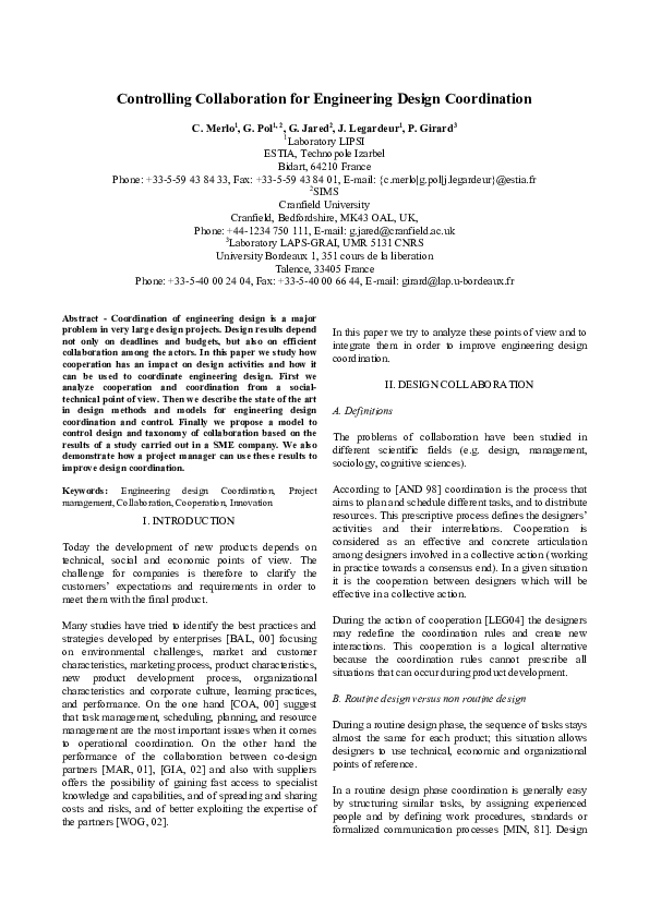(PDF) Controlling Collaboration for Engineering Design Coordination