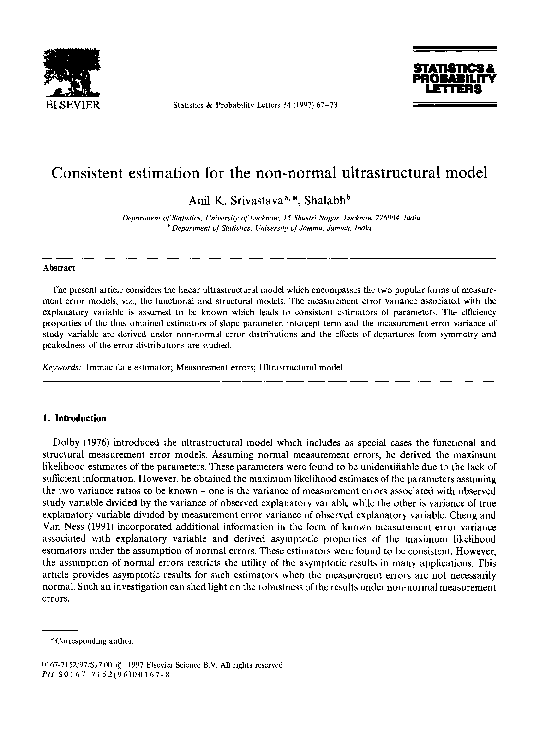 (PDF) Consistent estimation for the non-normal ultrastructural model