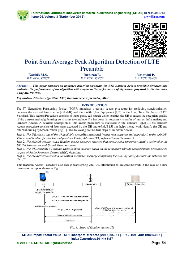 (PDF) Point Sum Average Peak Algorithm Detection of LTE Preamble Ruthiran B