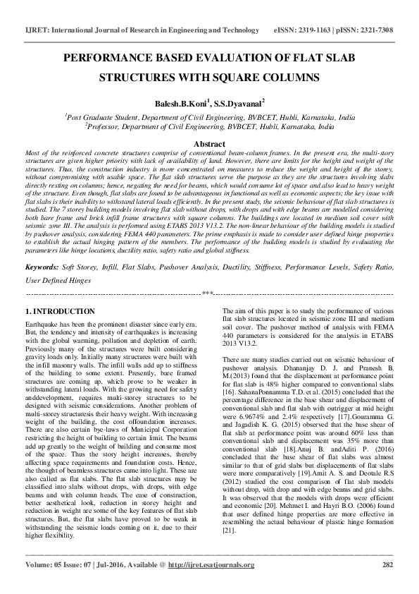 (PDF) PERFORMANCE BASED EVALUATION OF FLAT SLAB STRUCTURES WITH SQUARE ...