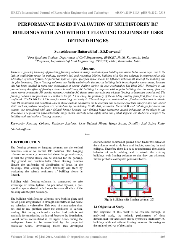 Pdf Performance Based Evaluation Of Multistorey Rc Buildings With And Without Floating Columns