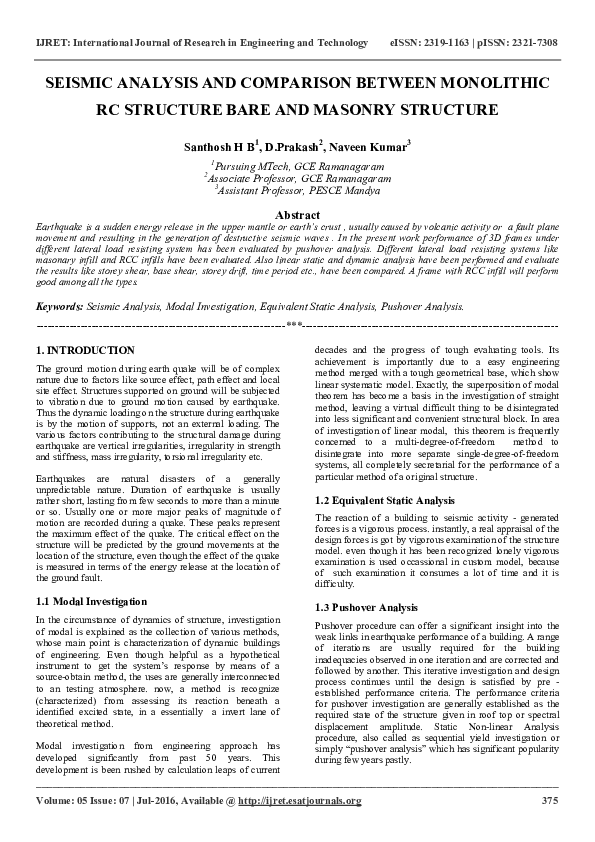 (PDF) SEISMIC ANALYSIS AND COMPARISON BETWEEN MONOLITHIC RC STRUCTURE ...