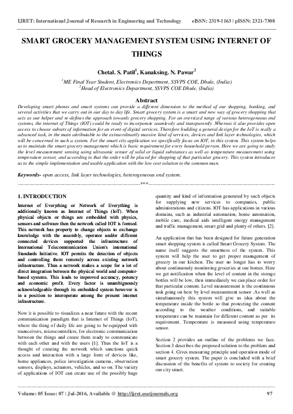 (PDF) SMART GROCERY MANAGEMENT SYSTEM USING INTERNET OF THINGS