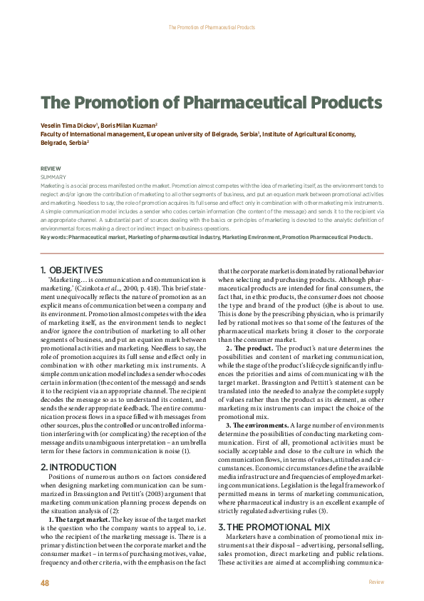 (PDF) The Promotion of Pharmaceutical Products
