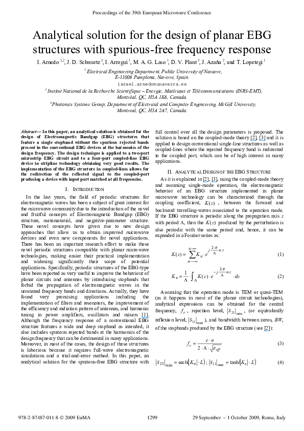 (PDF) Analytical solution for the design of planar EBG structures with spurious-free frequency ...