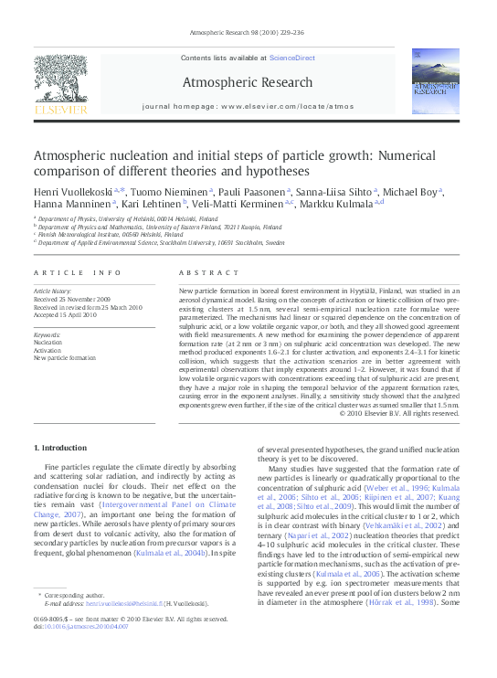(PDF) Atmospheric nucleation and initial steps of particle growth ...