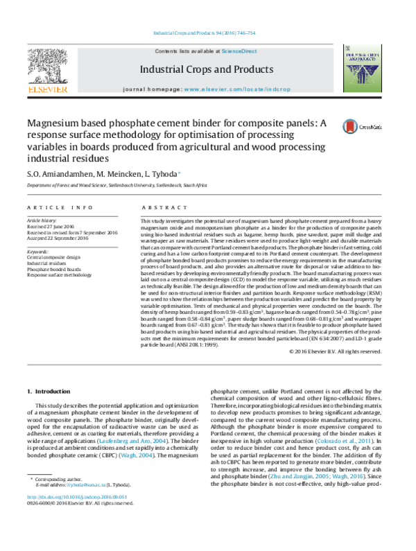 (PDF) Magnesium based phosphate cement binder for composite panels: A response surface ...