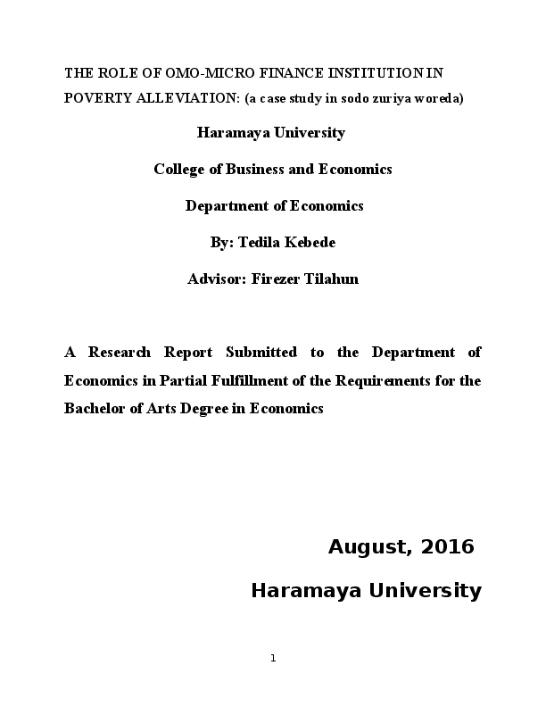 (DOC) THE ROLE OF OMO-MICRO FINANCE INSTITUTION IN