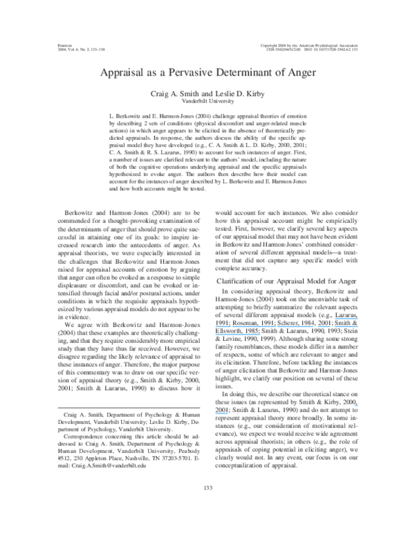 (PDF) Appraisal as a Pervasive Determinant of Anger