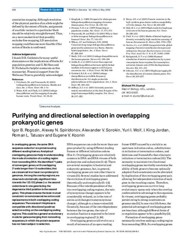 (PDF) Purifying and directional selection in overlapping prokaryotic genes