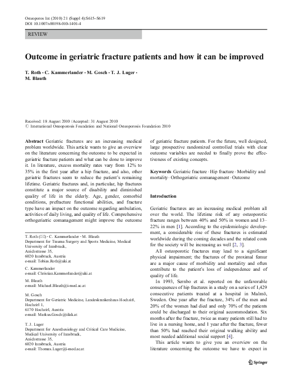 (PDF) Outcome in geriatric fracture patients and how it can be improved