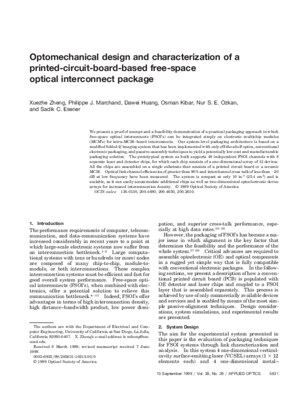 (PDF) Optomechanical Design and Characterization of a Printed-Circuit-Board-Based Free-Space ...
