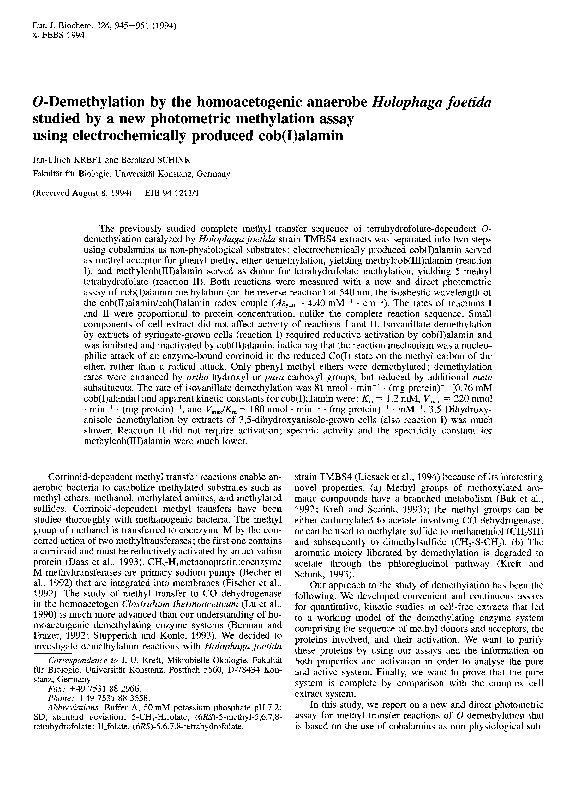(PDF) O Demethylation by the Homoacetogenic Anaerobe Holophaga Foetida ...
