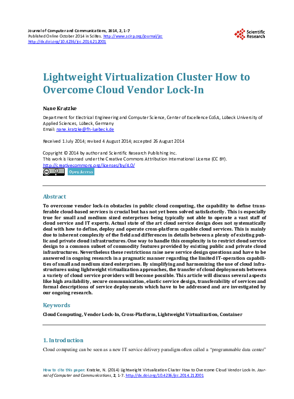 (PDF) Lightweight Virtualization Cluster How to Overcome Cloud Vendor Lock-In