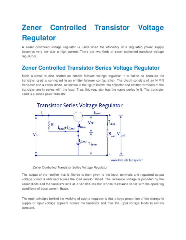 (DOC) Zener Controlled Transistor Voltage Regulator