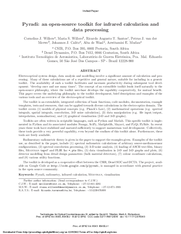 (PDF) Pyradi: an open-source toolkit for infrared calculation and data processing