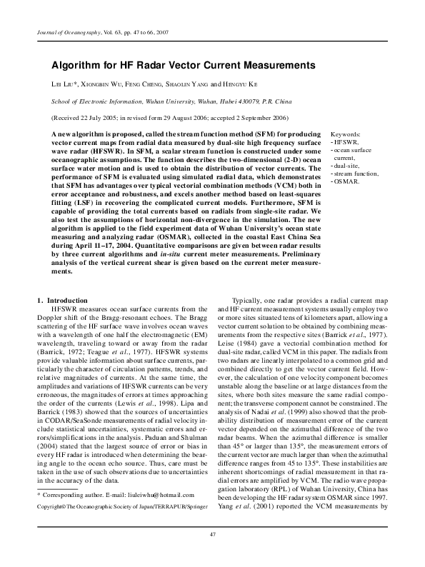 Pdf Algorithm For Hf Radar Vector Current Measurements