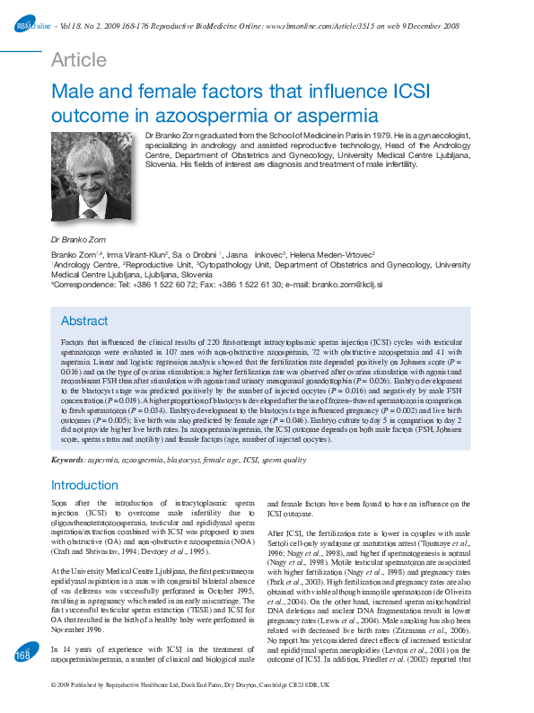 (PDF) Male and female factors that influence ICSI outcome in ...