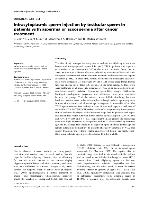 (PDF) Intracytoplasmic sperm injection by testicular sperm in patients ...