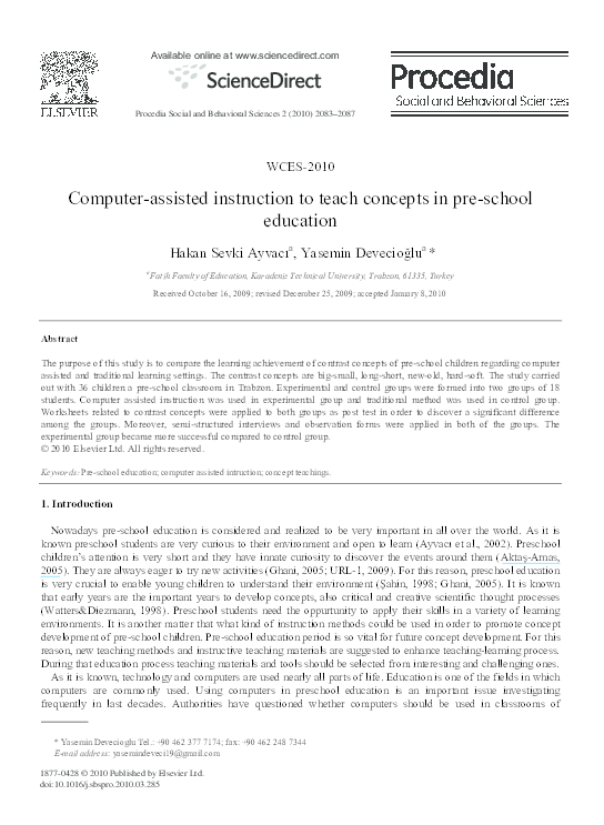 Pdf Computer Assisted Instruction To Teach Concepts In Pre School