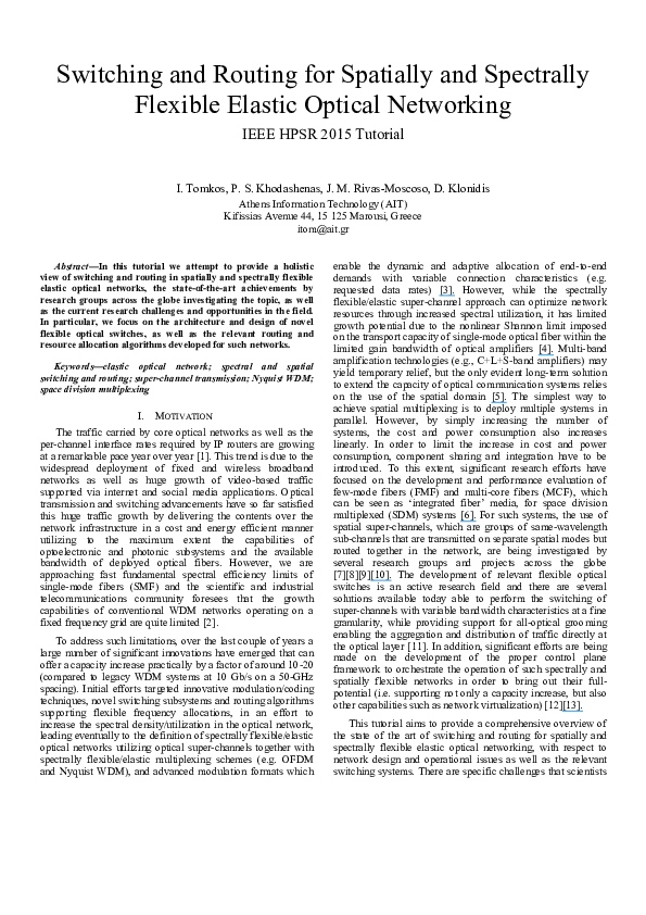 Switching and Routing for spectrally and spatially flexible optical ...