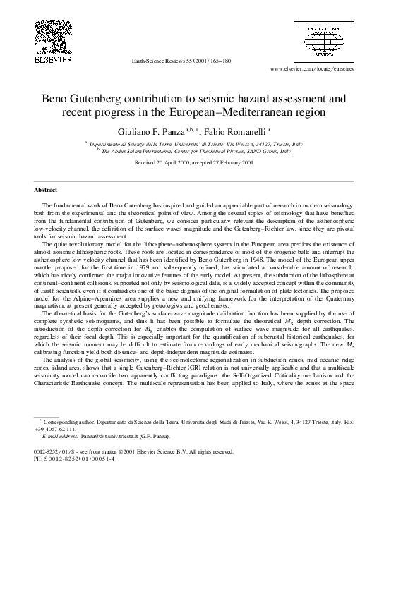 (PDF) Beno Gutenberg contribution to seismic hazard assessment and ...