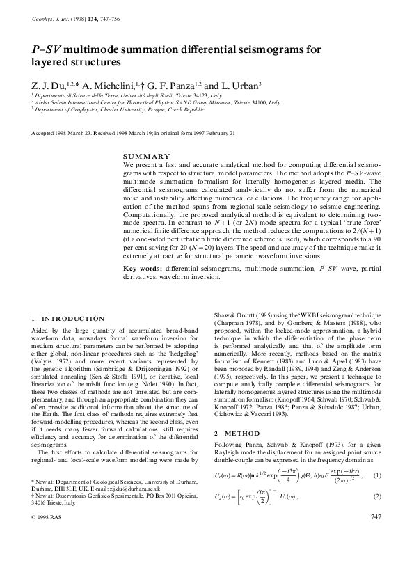 (PDF) P-SVmultimode summation differential seismograms for layered structures