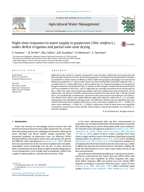 (PDF) Night-time responses to water supply in grapevines (Vitis ...