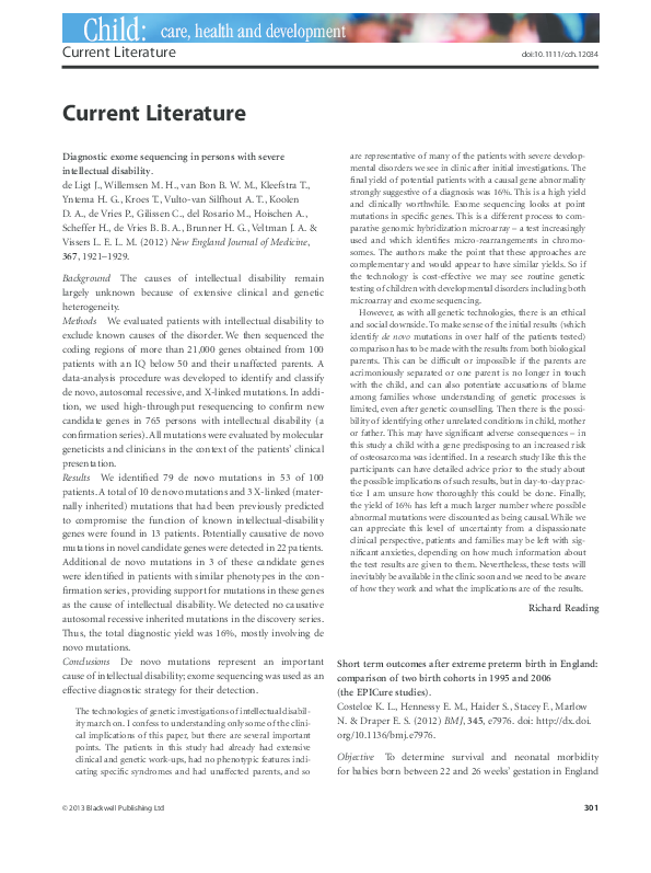 (PDF) Diagnostic exome sequencing in persons with severe intellectual ...