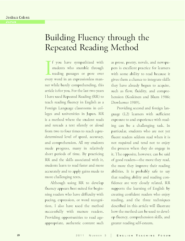 (PDF) Building Fluency through the Repeated Reading Method | Dang Thi Ngoc Yen - Academia.edu