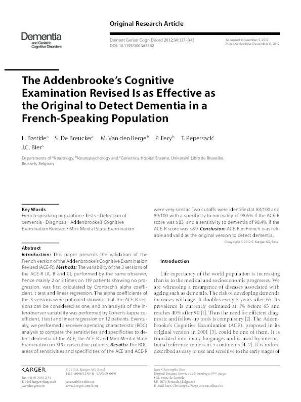 Pdf The Addenbrooke S Cognitive Examination Revised Is As Effective