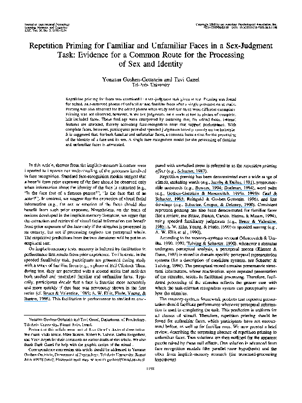 (PDF) Repetition priming for familiar and unfamiliar faces in a sex ...