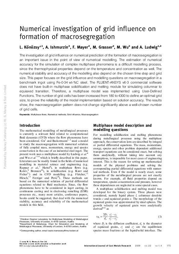 (PDF) Numerical investigation of grid influence on formation of macrosegregation | Laszlo ...
