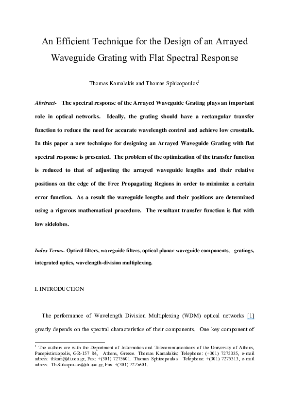 Pdf An Efficient Technique For The Design Of An Arrayed Waveguide
